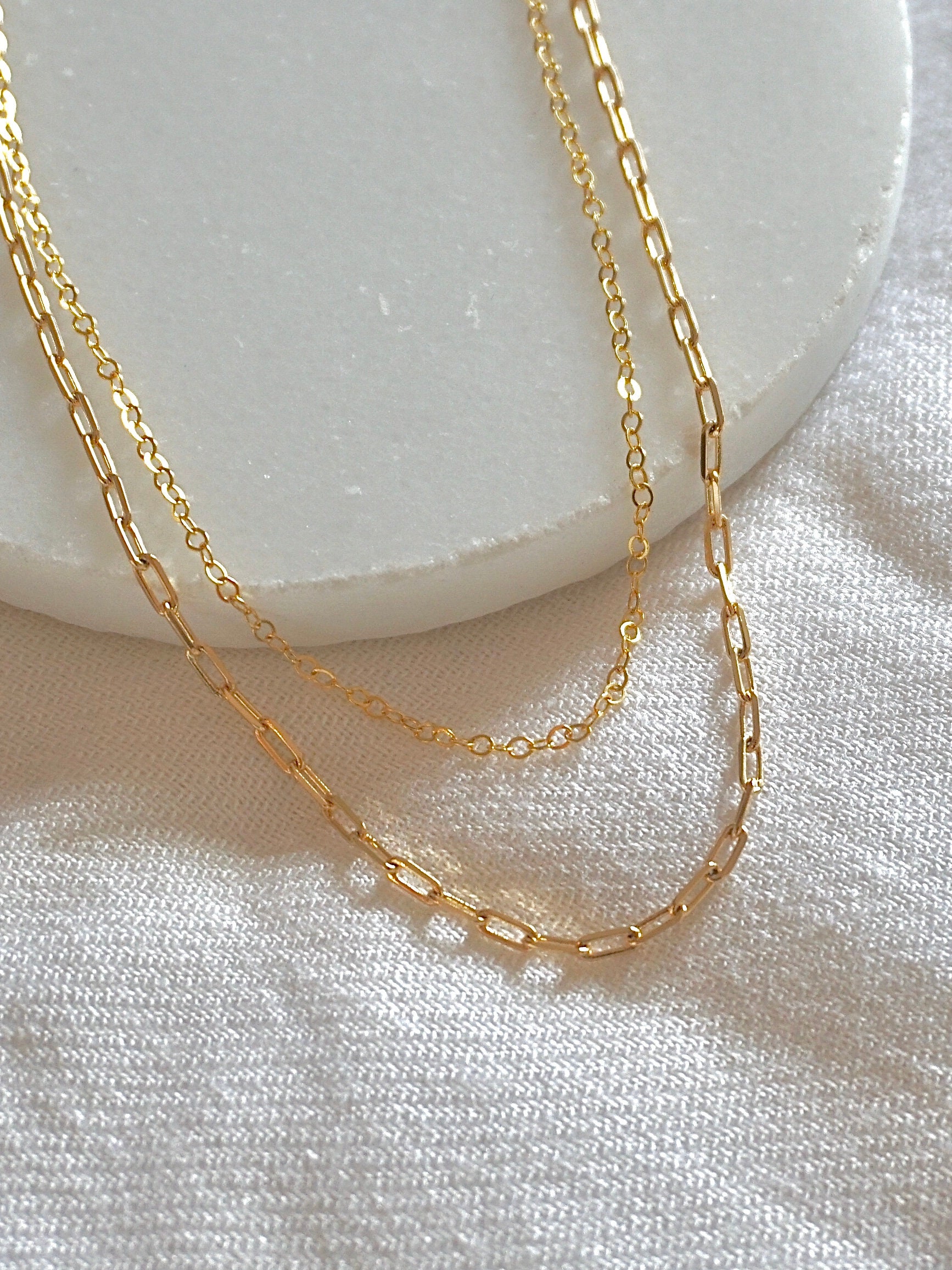 Double Layer Gold Necklace / Cable and Link Chain Choker Necklace / Two ...
