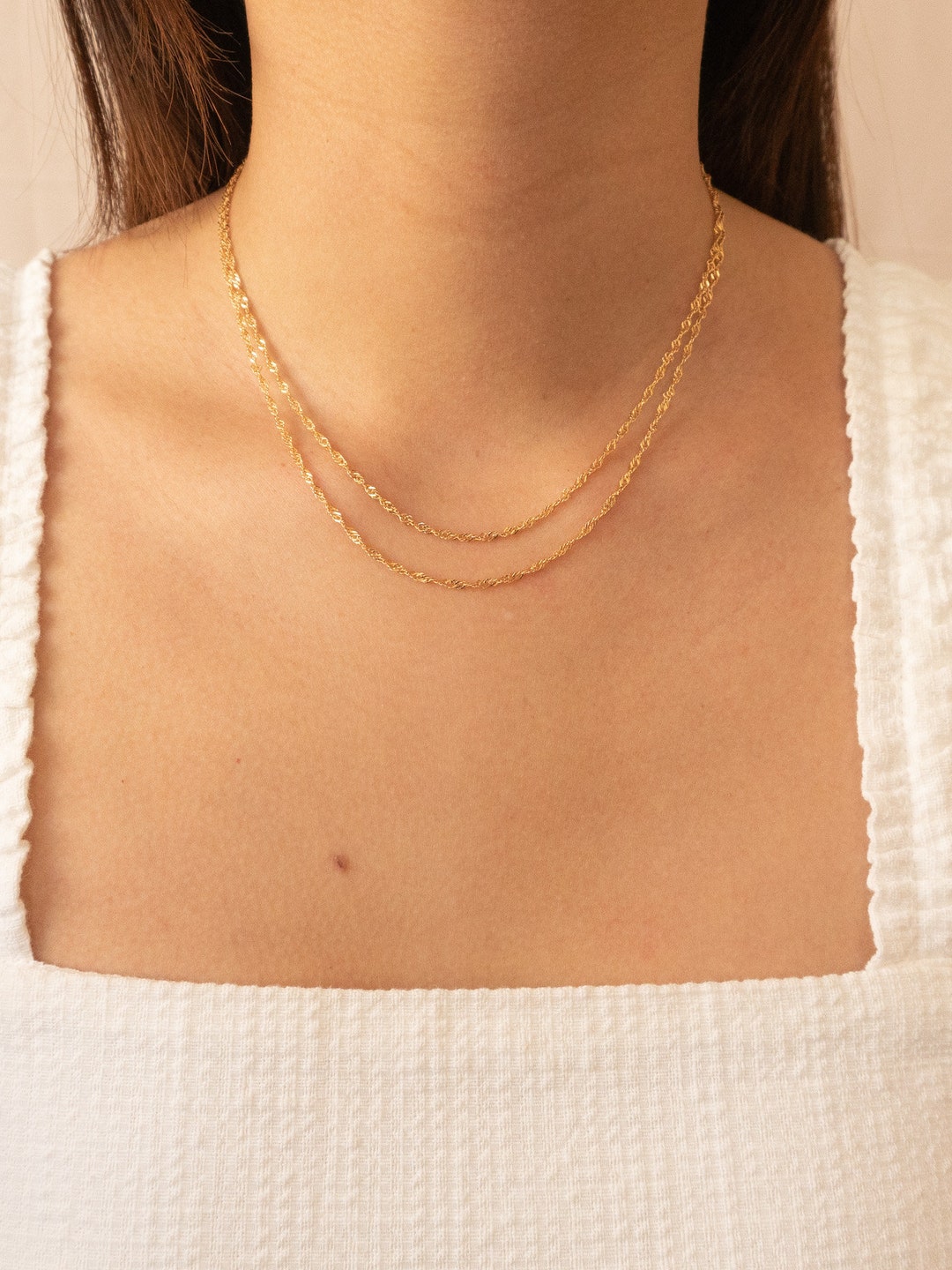 Double Layer Gold Necklace Set / Two Strand Dainty Gold Choker / Double ...