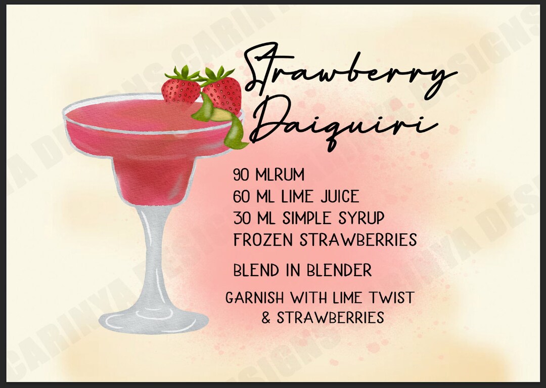 Strawberry Daiquiri Cocktail Menu Metal Sign Pub Wall Plaque Novelty ...