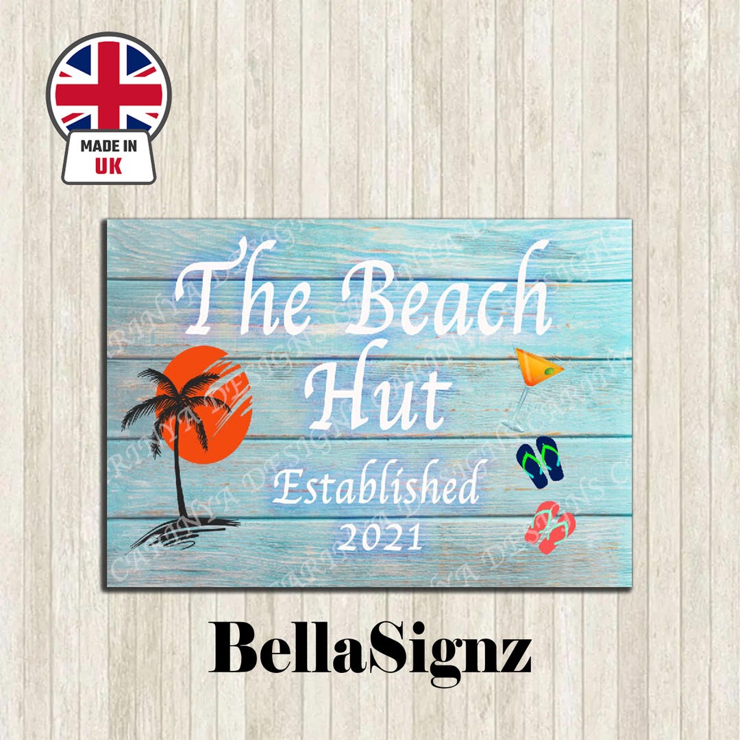 Personalized Beach Hut Metal Sign: Coastal Decor, Garden Bar Plaque ...