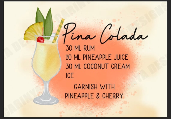 Pina Colada Cocktail Menu Metal Sign Pub Wall Plaque Novelty - Etsy UK