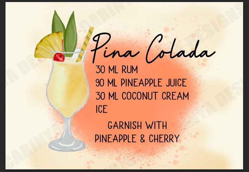 Pina Colada Cocktail Menu Metal Sign Pub Wall Plaque Novelty - Etsy UK