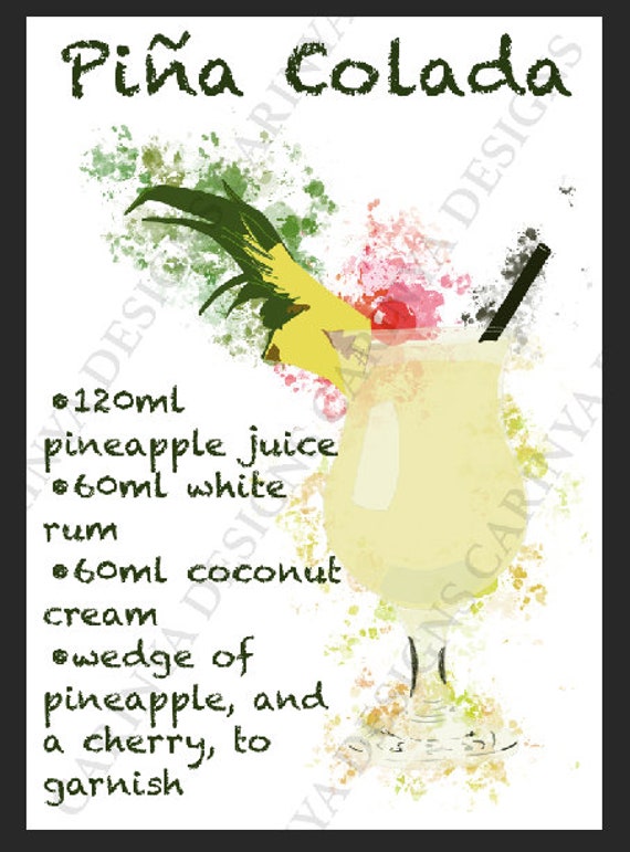 Pina Colada Cocktail Menu Metal Sign Pub Wall Plaque Novelty | Etsy