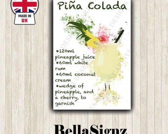 Bar Sign | Pina Colada Recipe Bar Sign | Cocktail Recipe Sign - Etsy UK