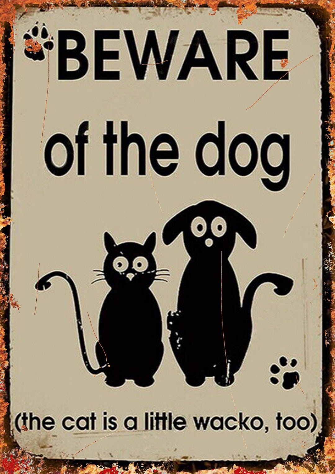 Funny Beware of Dog Cat Wacko Metal Sign: Novelty Home Decor - Etsy UK