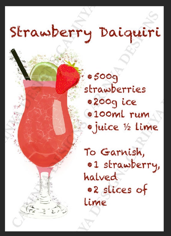 Strawberry Daiquiri Cocktail Menu Metal Sign Pub Wall Plaque - Etsy