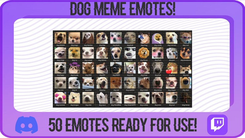 Dog Emotes 50 Pack Meme Doge Twitch Youtube Emotes - Etsy