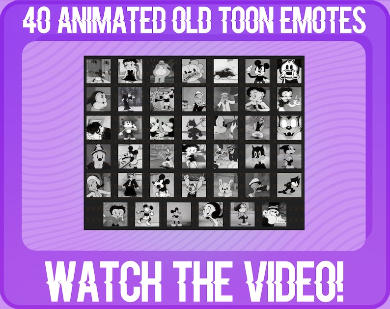 40 ANIMATED TOON EMOTES | Old Cartoon Twitch Discord Black & White ...