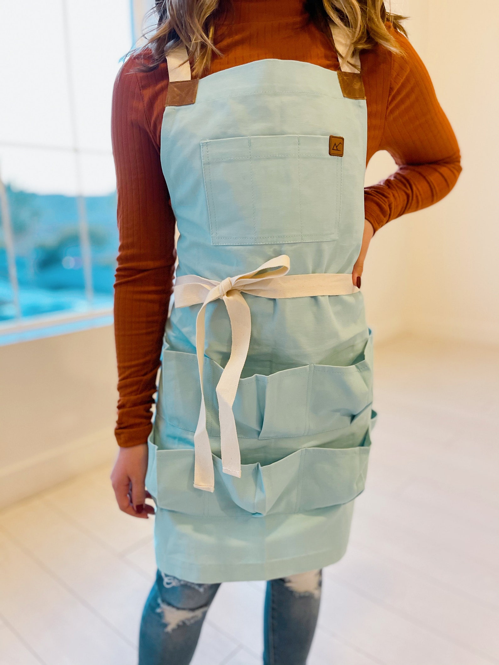 Modern Hand-sewn Egg Apron - Teal With White Straps, Crossback - Adults ...