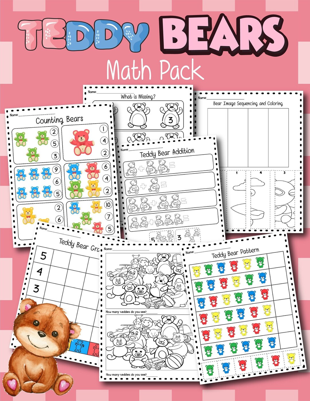Teddy Bear Math Pack, Math Worksheets, Math Workbook, Digital Download ...