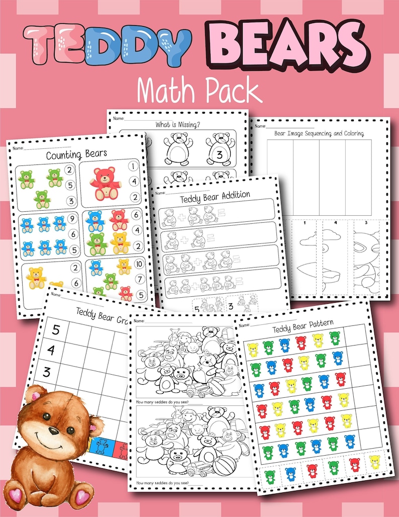 Teddy Bear Math Pack, Math Worksheets, Math Workbook, Digital Download ...