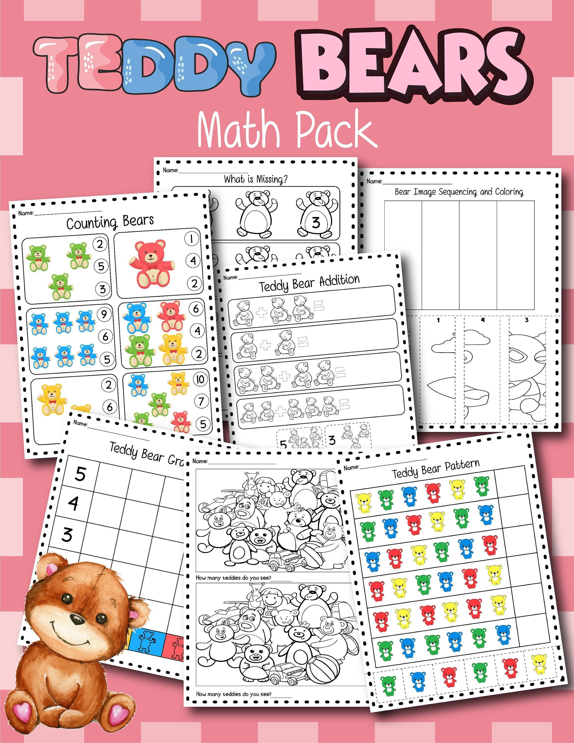 Teddy Bear Math Pack, Math Worksheets, Math Workbook, Digital Download ...