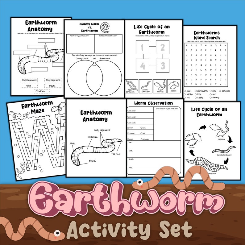 Earthworm Activity Set, Earthworms, Digital Download, Printable ...