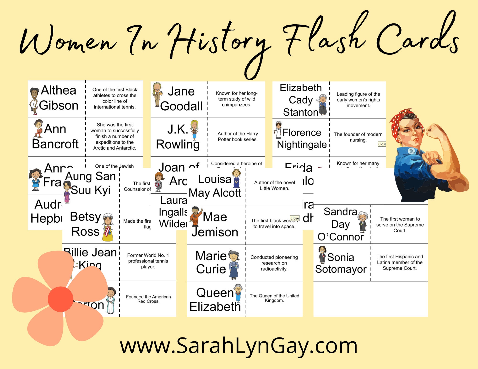 Women in History Flash Cards, Women in History, Flash Cards, Digital ...