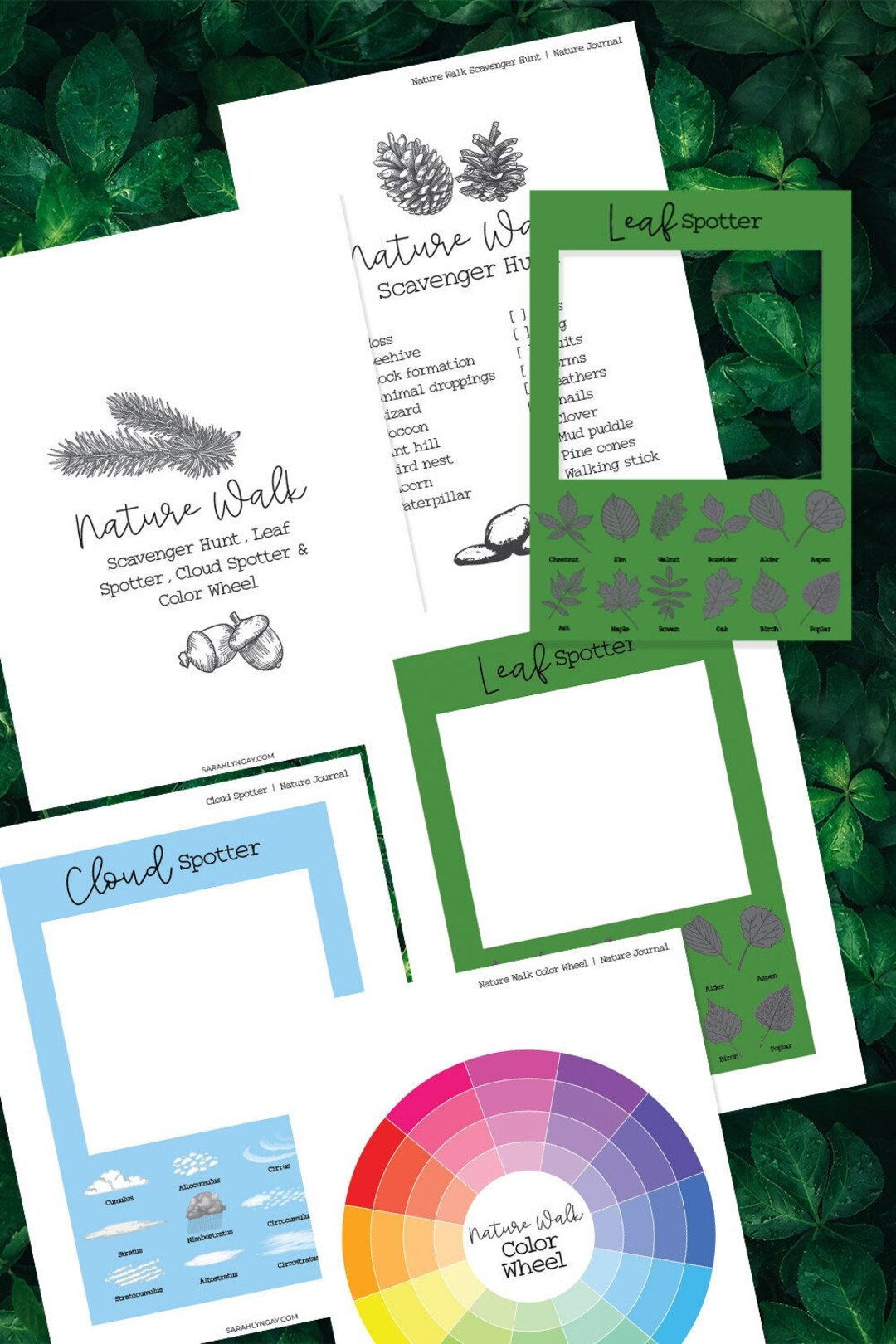 Nature Walk Scavenger Hunt, Leaf Spotter, Cloud Spotter and Color Wheel ...