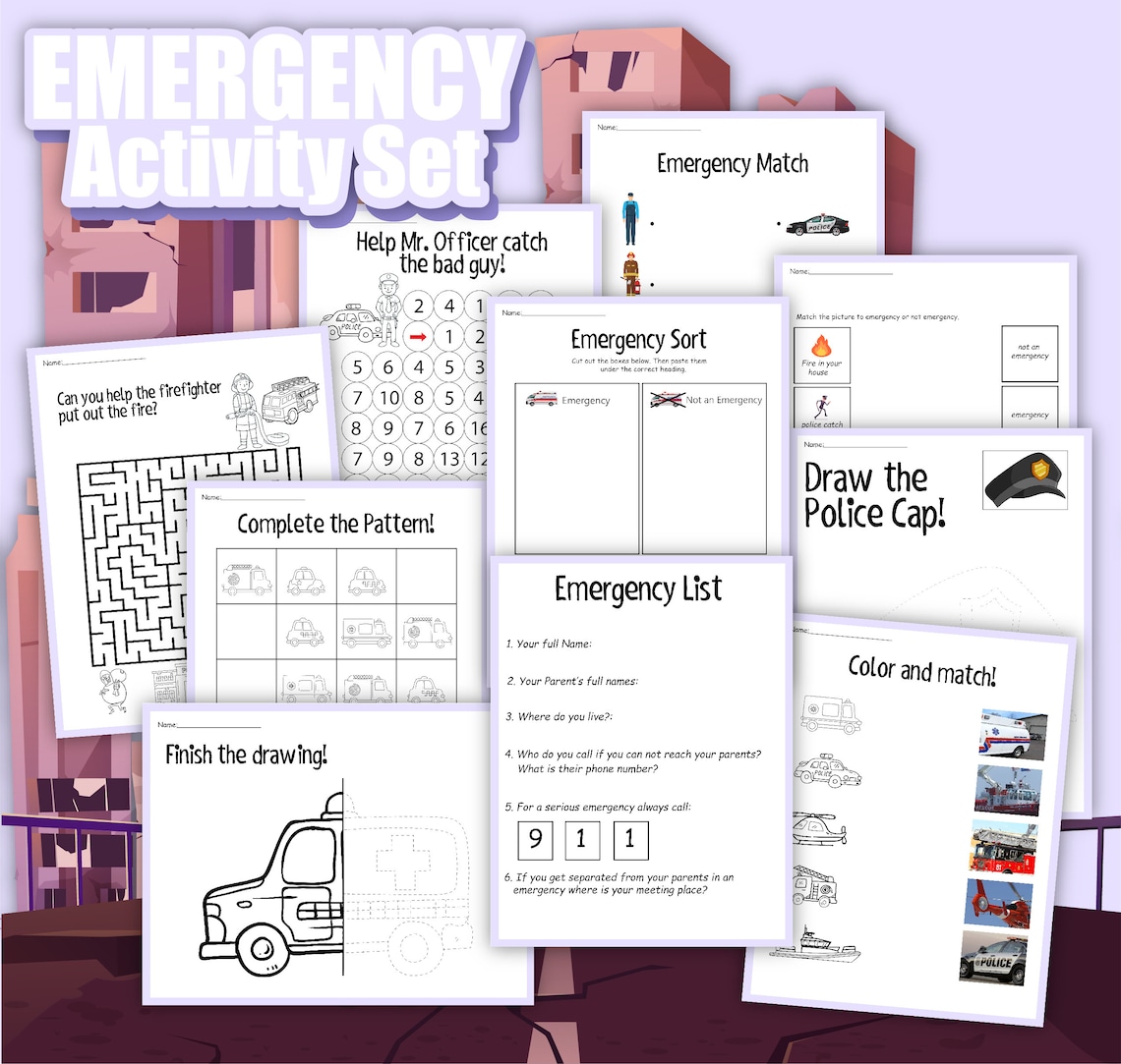 Emergency Activity Pack, Digital Download, Kid’s Workbook, Police, Fire ...