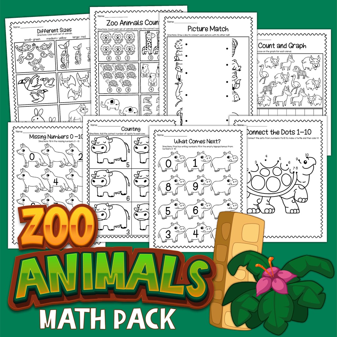 Zoo Animals Math Printable Set, Zoo Animals, Math, Printable Set ...