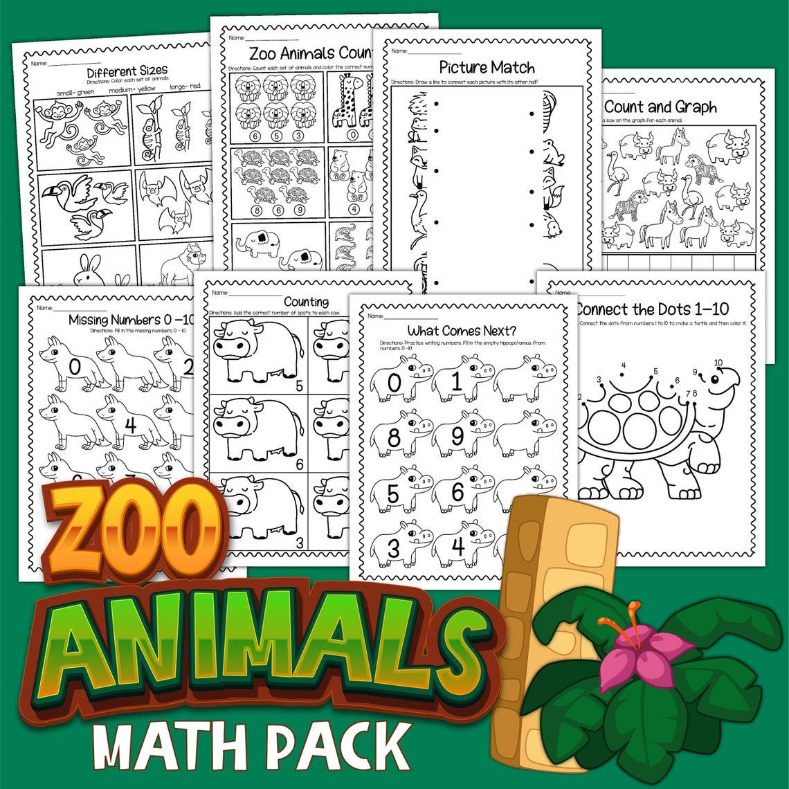 Zoo Animals Math Printable Set, Zoo Animals, Math, Printable Set ...
