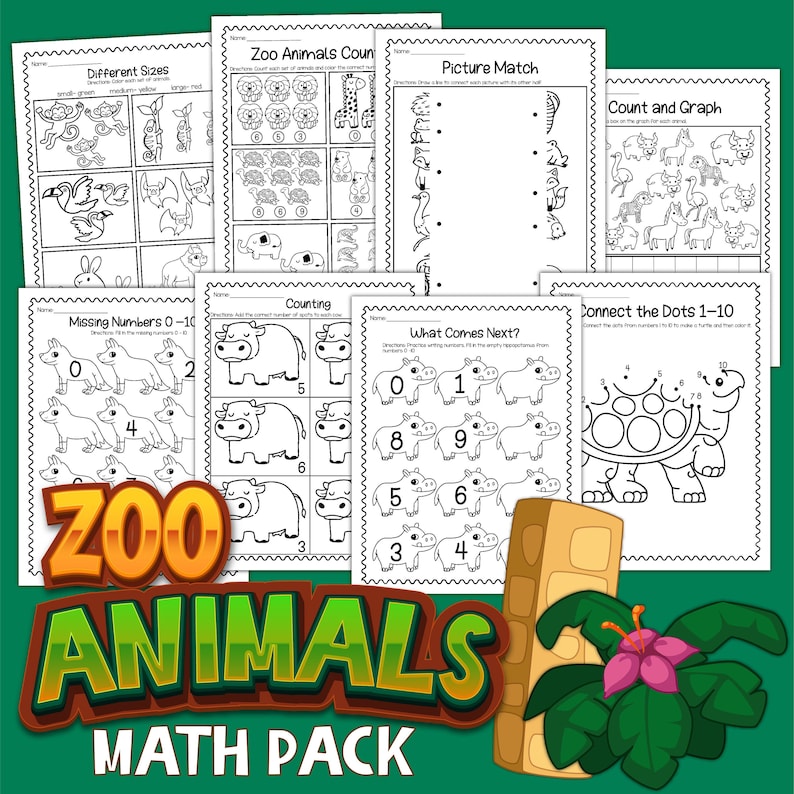 Zoo Animals Math Printable Set, Zoo Animals, Math, Printable Set ...