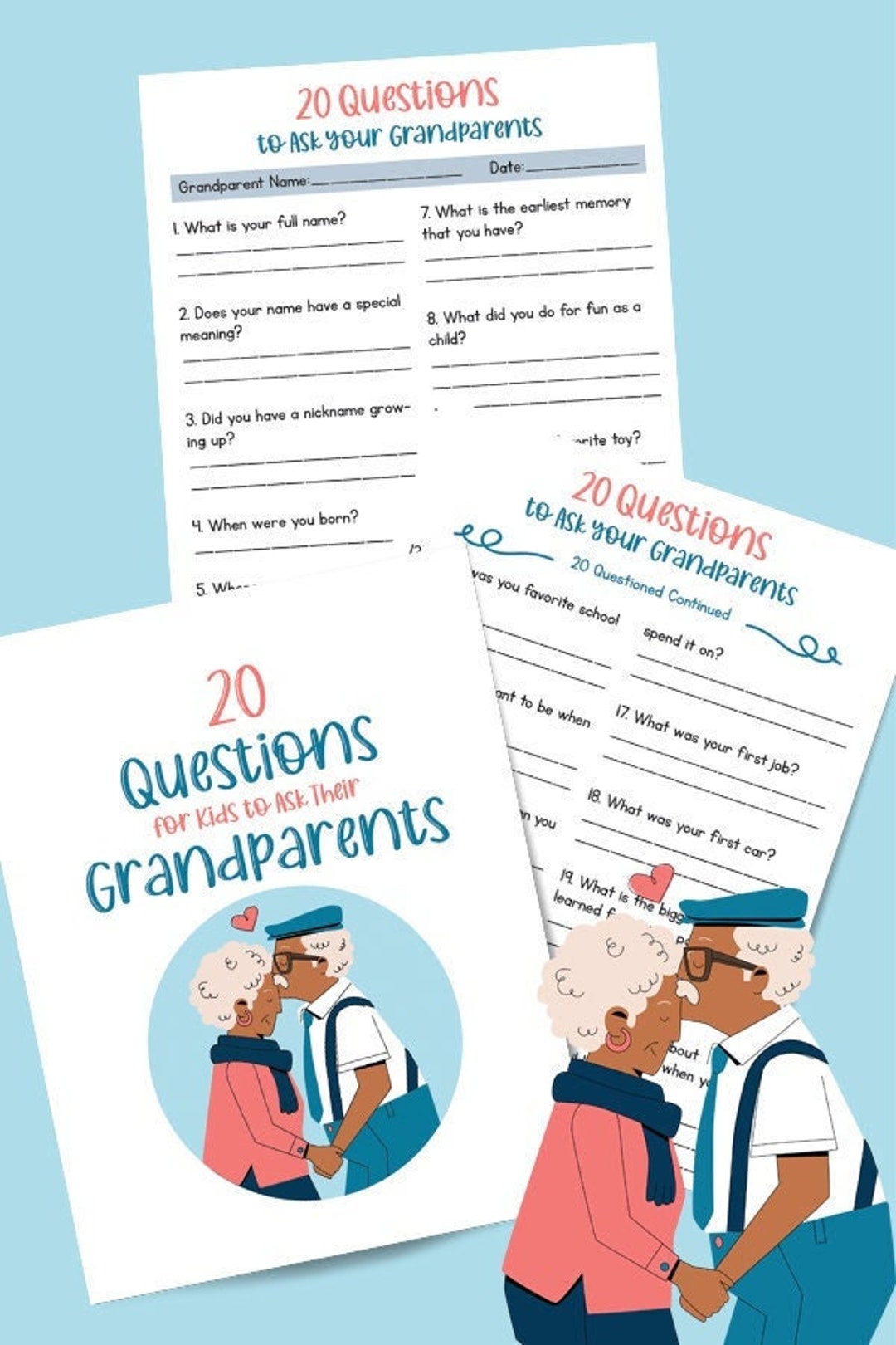 20 Questions for Kids to Ask Their Grandparents, Digital Download ...