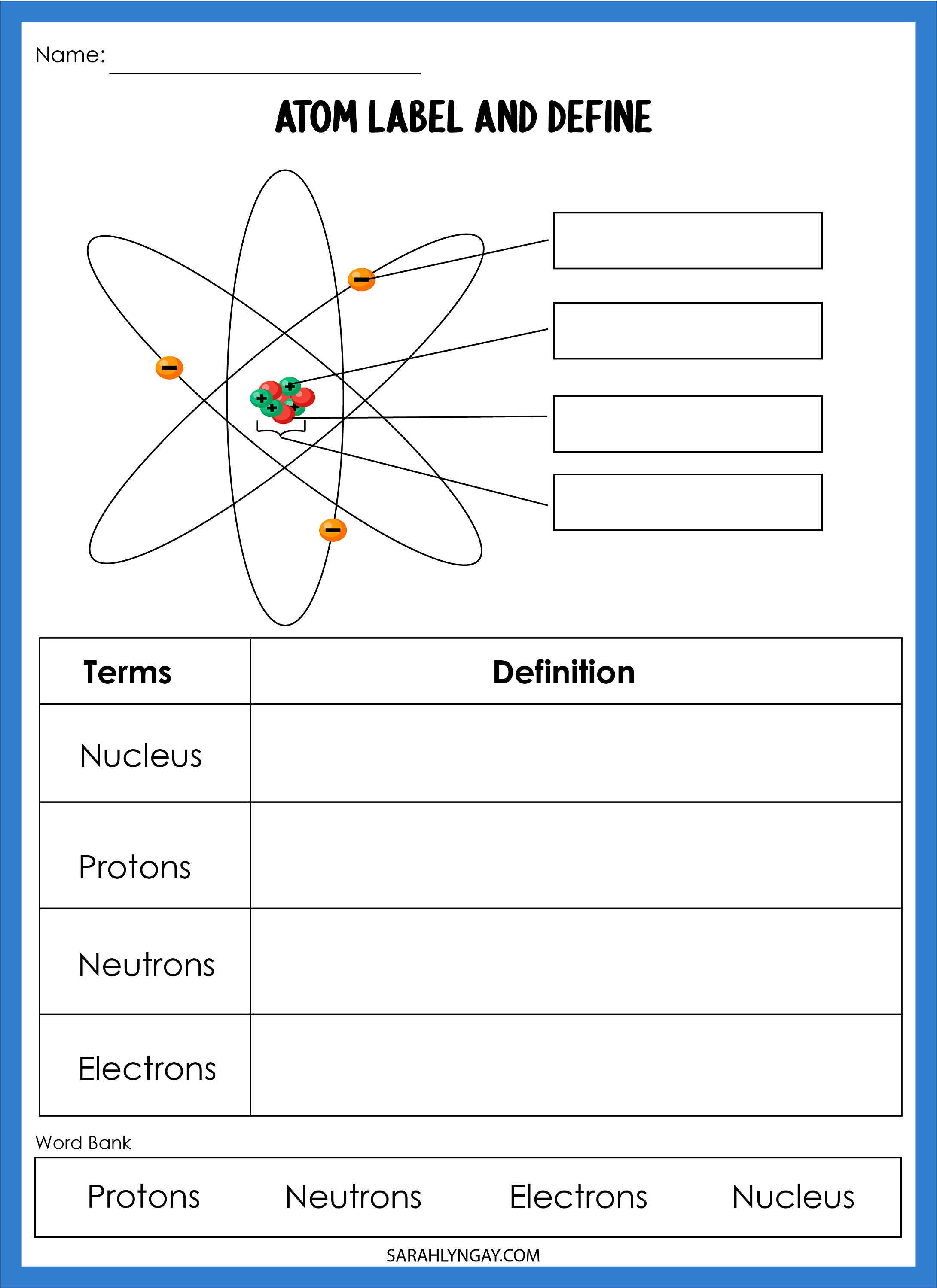 Atom Printable Worksheets, STEM Workbook, Instant Download, Digital ...