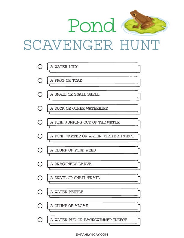 Pond Explorer Journal and Scavenger Hunt, Digital Download, Instant ...