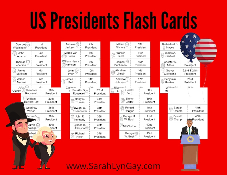 U.S. Presidents Flash Cards, U.S. Presidents, Flash Cards, Digital ...