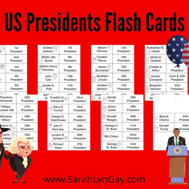 Presidents Flash Cards - Etsy