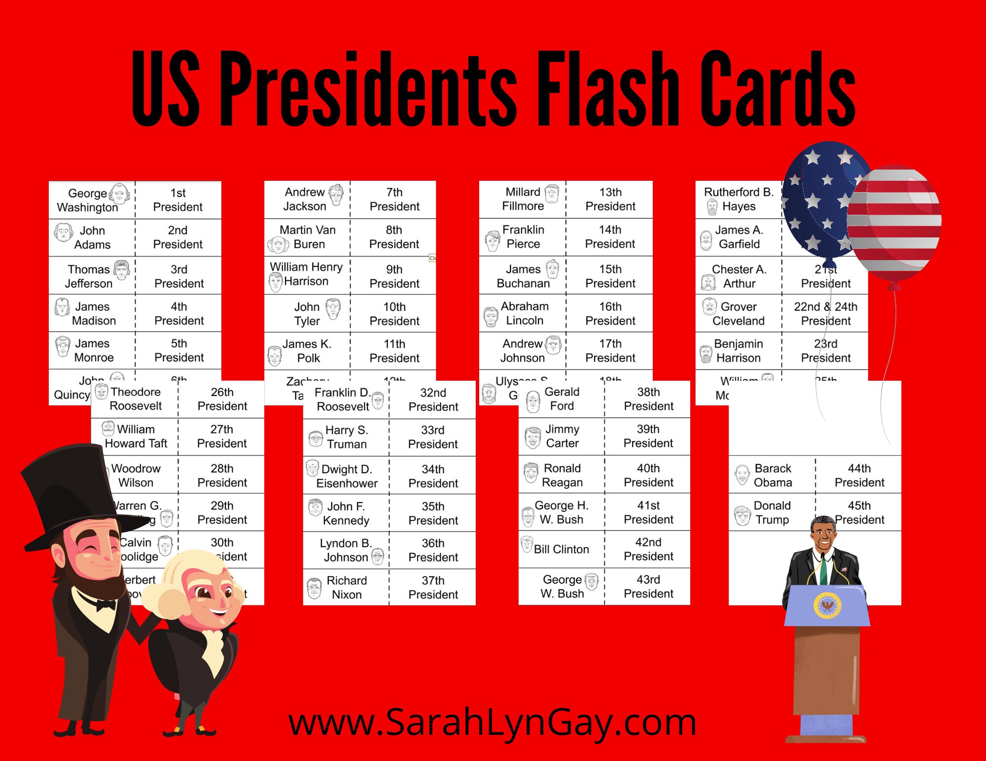 U.S. Presidents Flash Cards, U.S. Presidents, Flash Cards, Digital ...