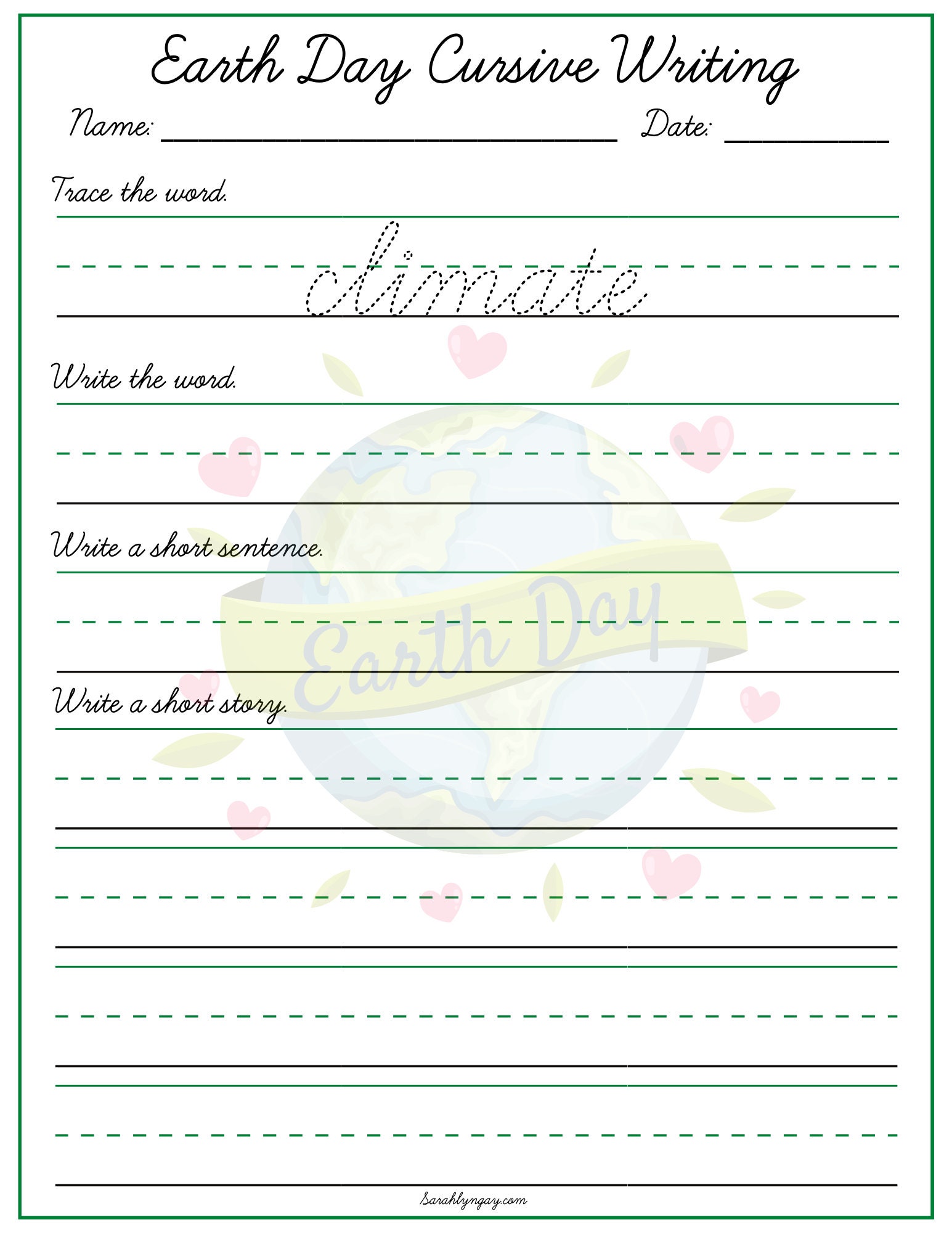 Earth Day Cursive Writing, Earth Day, Cursive Writing, Digital Download ...