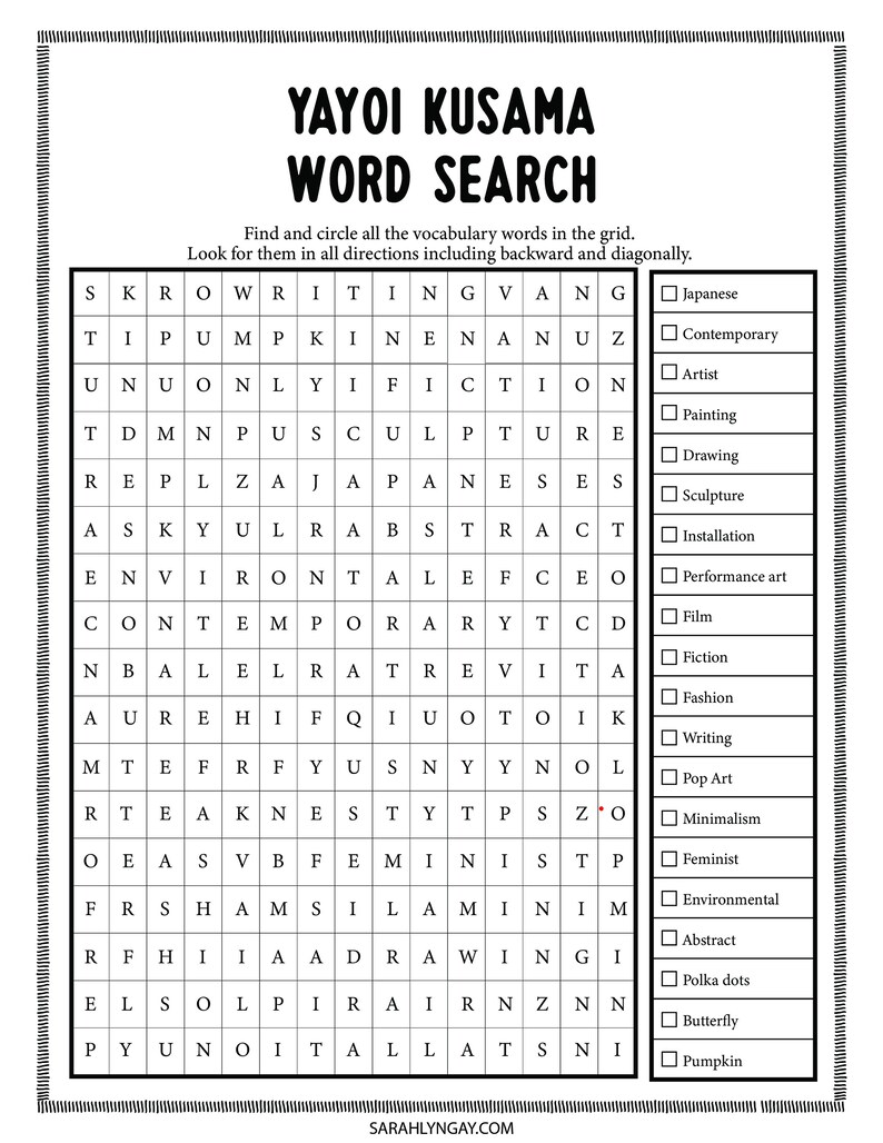 Famous Artist Word Search, Famous Artists, Word Search, Digital ...