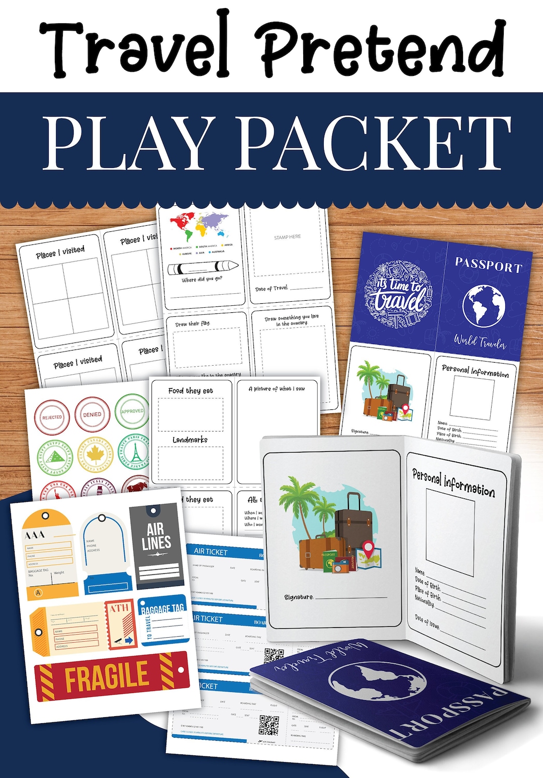 Travel Pretend Play Packet, Travel Play, Travel Passport,passport ...