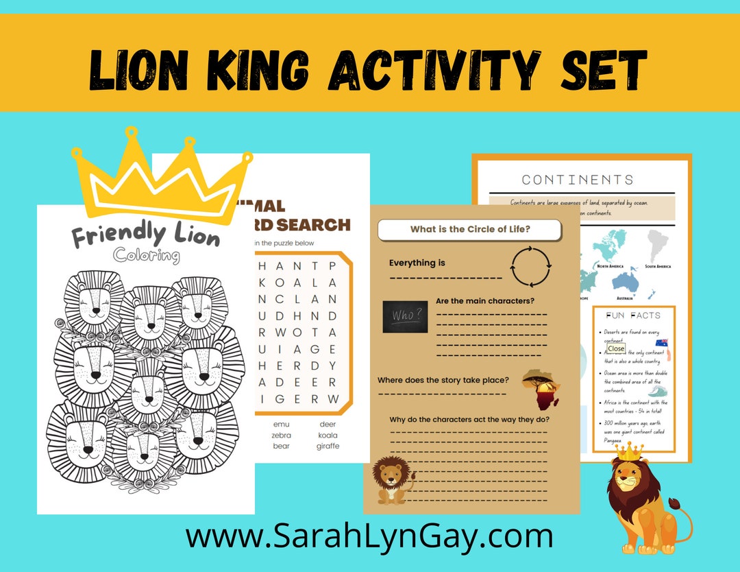 Lion King Activity Set, Lion King, Digital Download, Printable Download ...