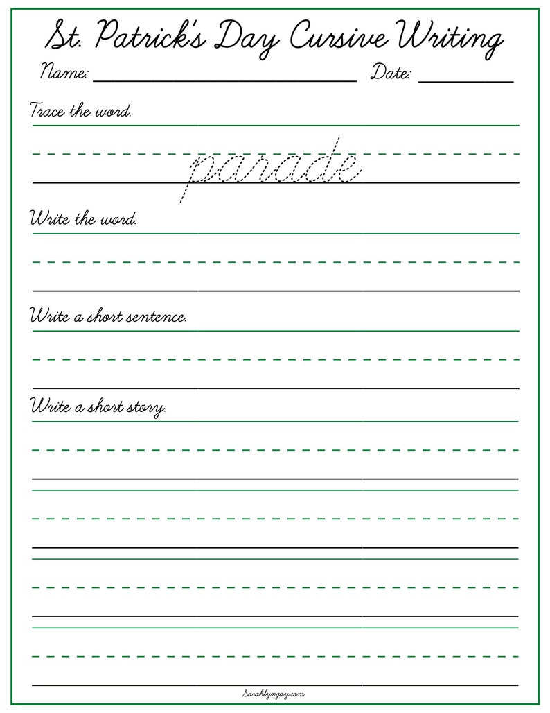 St. Patrick's Day Cursive Writing Activity, St. Patrick's Day, Cursive ...