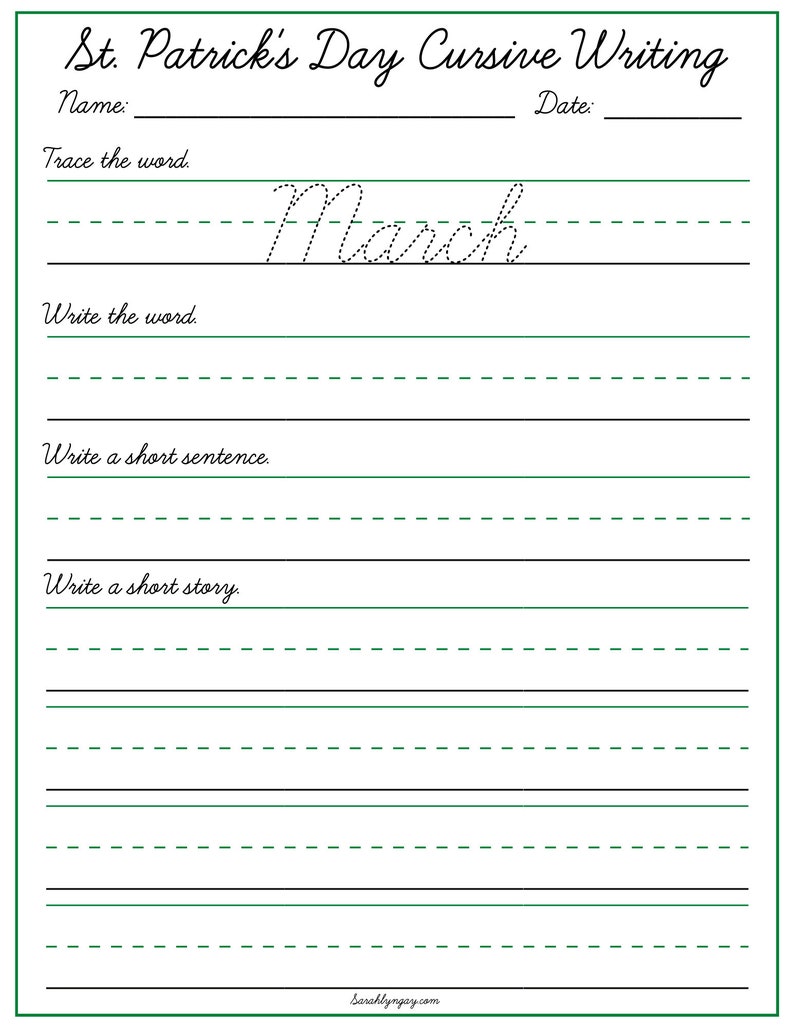 St. Patrick's Day Cursive Writing Activity, St. Patrick's Day, Cursive ...