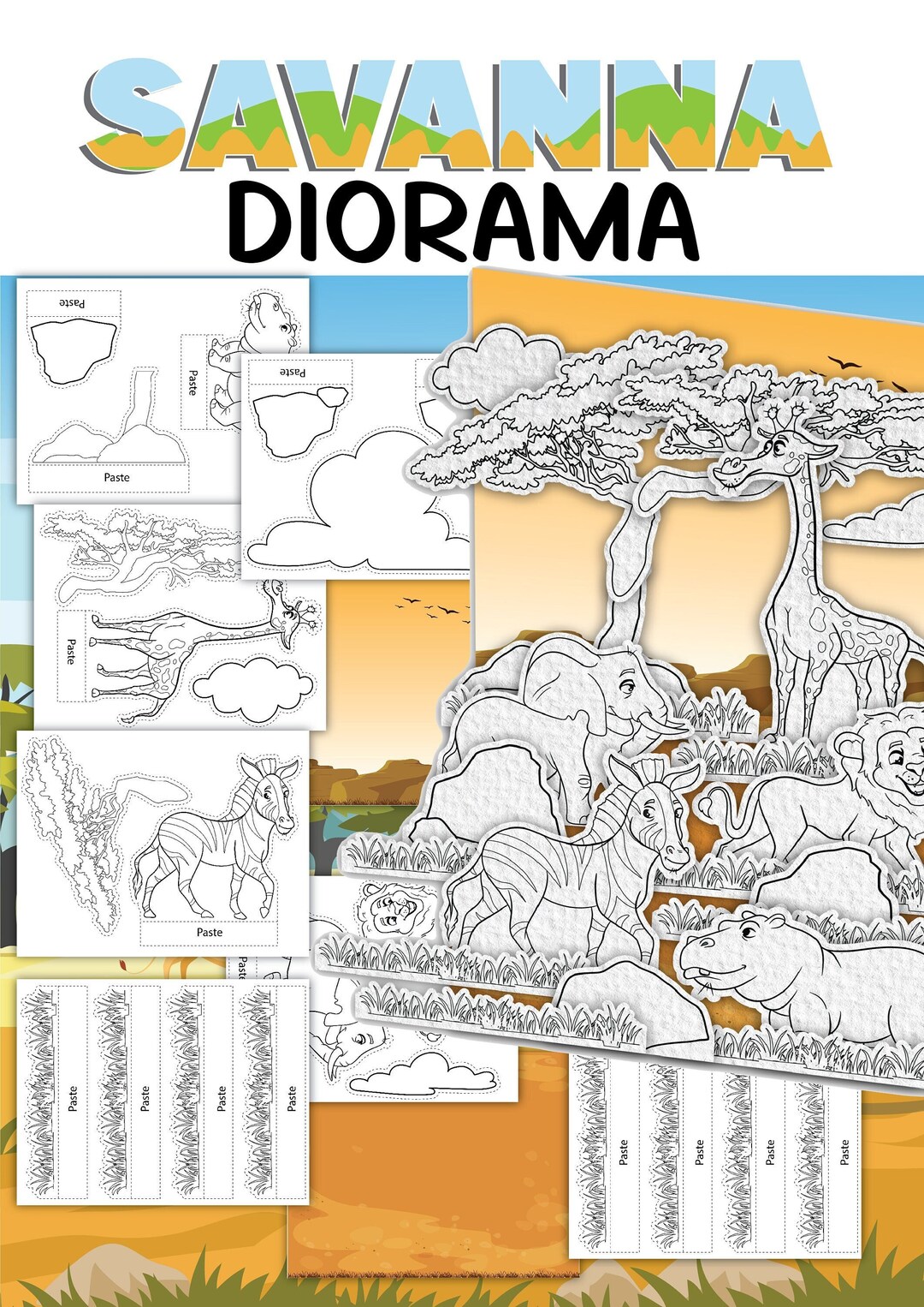 Savanna Diorama Printable Set, Diorama Set, Digital Download, Printable ...