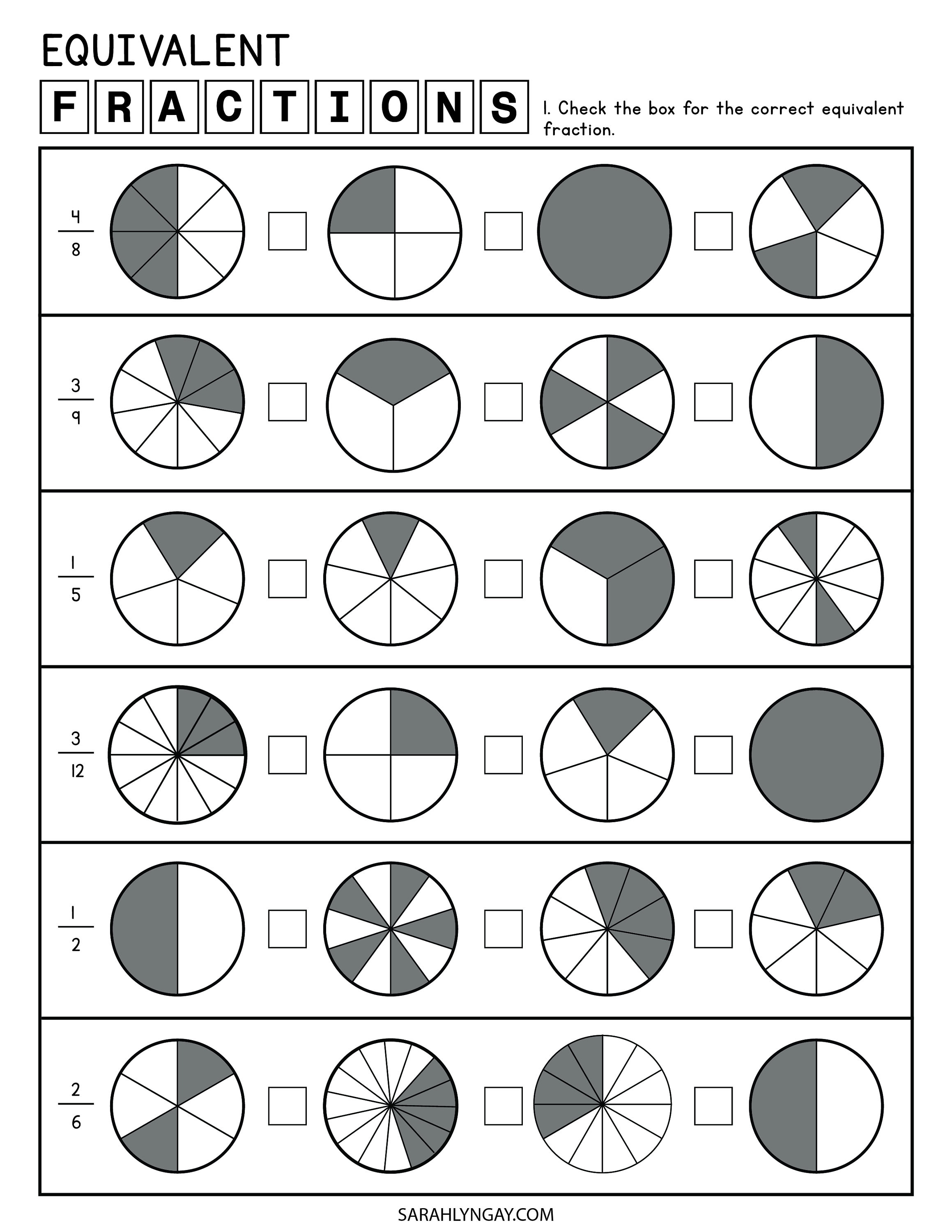 Equivalent Fractions Printable Set, Fractions, Digital Download ...