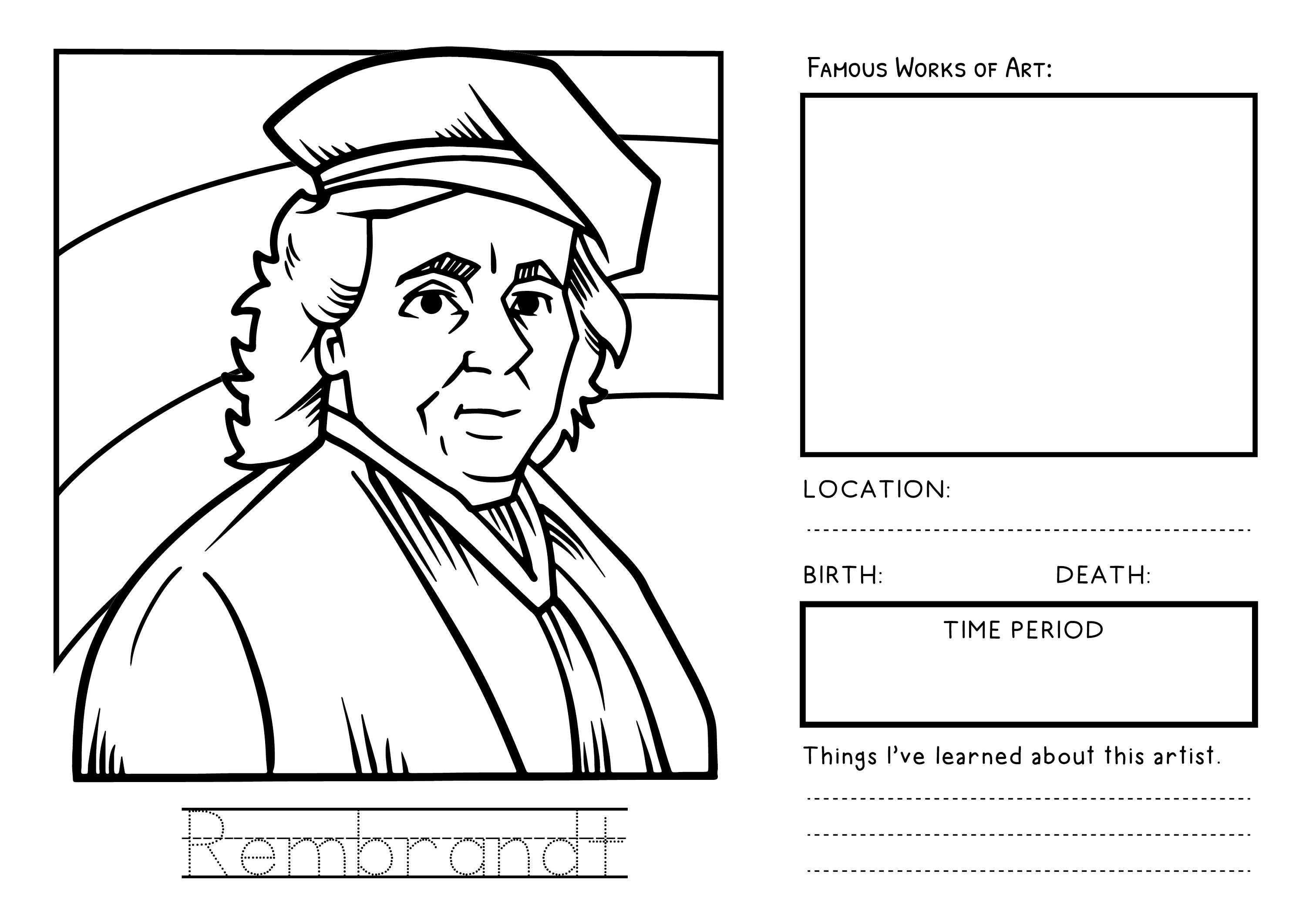Famous Artist Worksheets Set, Famous Artists, Digital Download, Instant ...