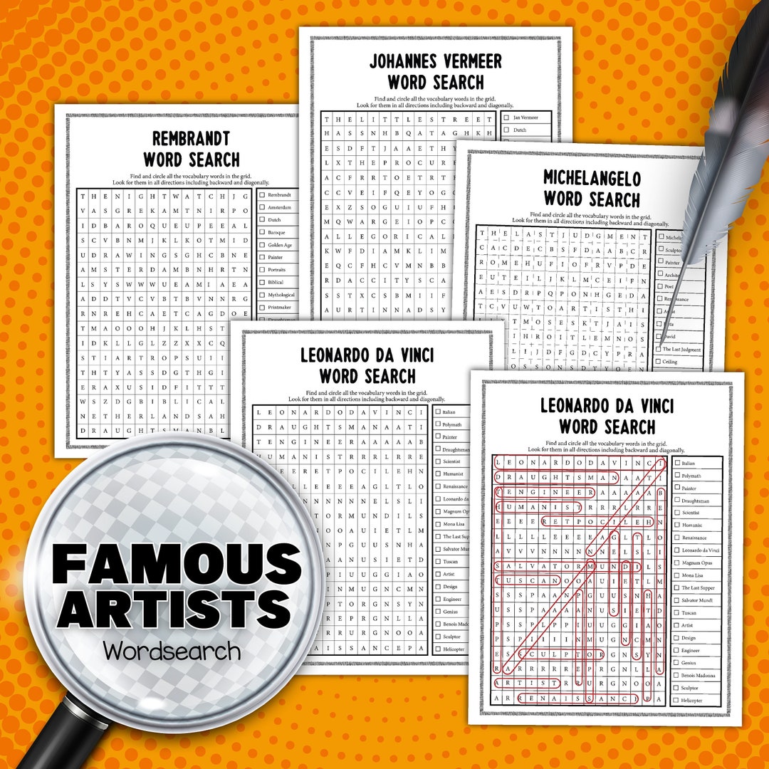 Hard Famous Artist Word Search Printable - Word Search Maker