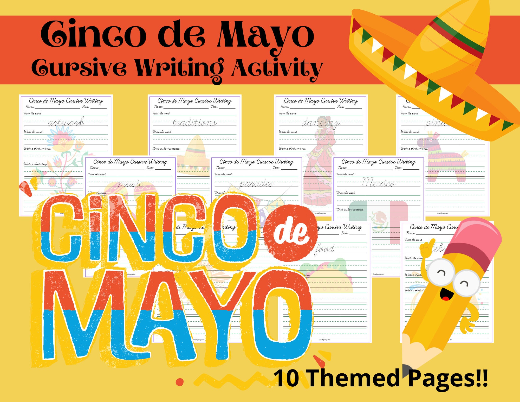 Cinco De Mayo Cursive Writing Cinco De Mayo Cursive Writing - Etsy