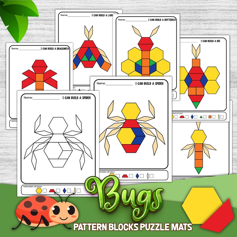 Bugs Pattern Blocks Set, Pattern Blocks, Bug Theme, Digital Download ...