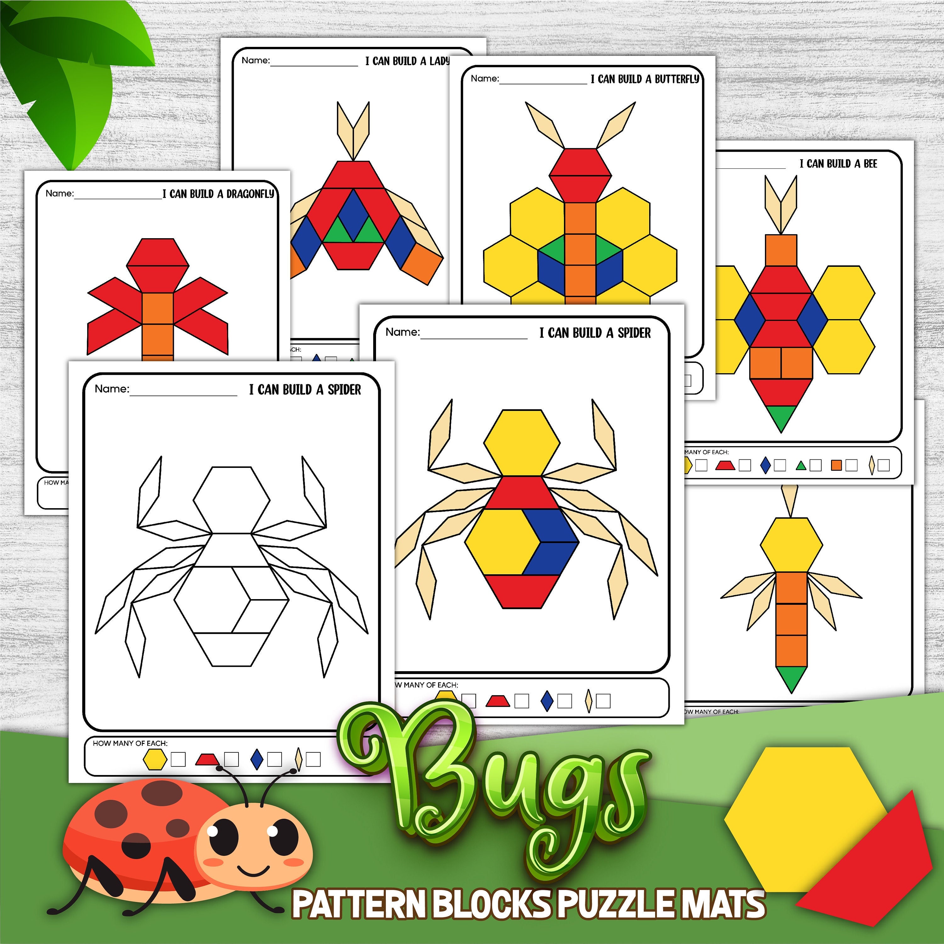 Bugs Pattern Blocks Set, Pattern Blocks, Bug Theme, Digital Download ...