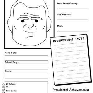 President Fact Sheets, Presidents, Digital Download, Instant Download ...