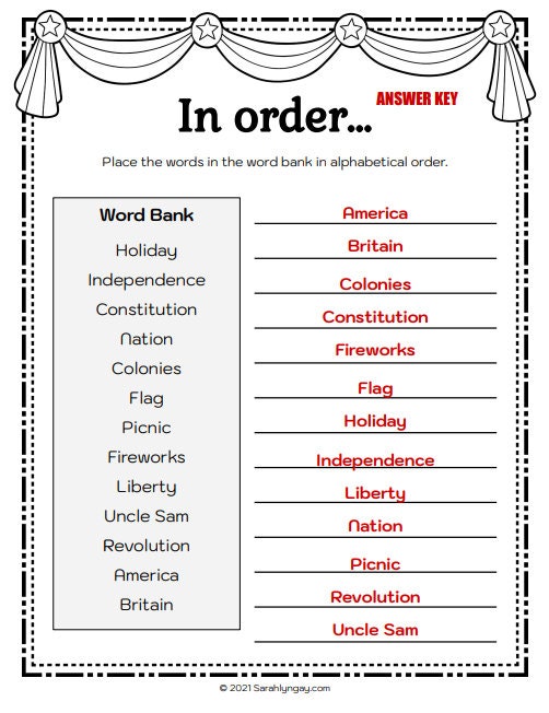 4th of July Vocabulary Set, Vocabulary Set, Printable Download, Instant ...