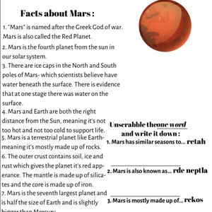 Know Your Planet Mars, Mars, Planets, Digital Download, Printable ...
