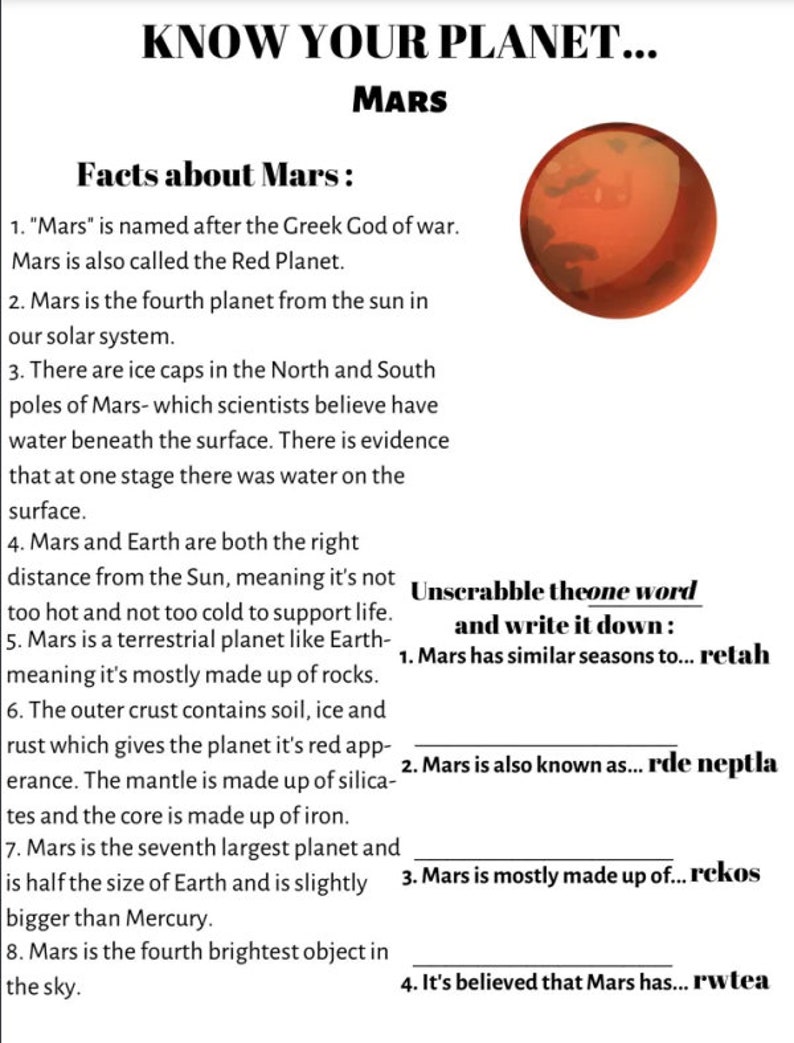 Know Your Planet Mars, Mars, Planets, Digital Download, Printable ...
