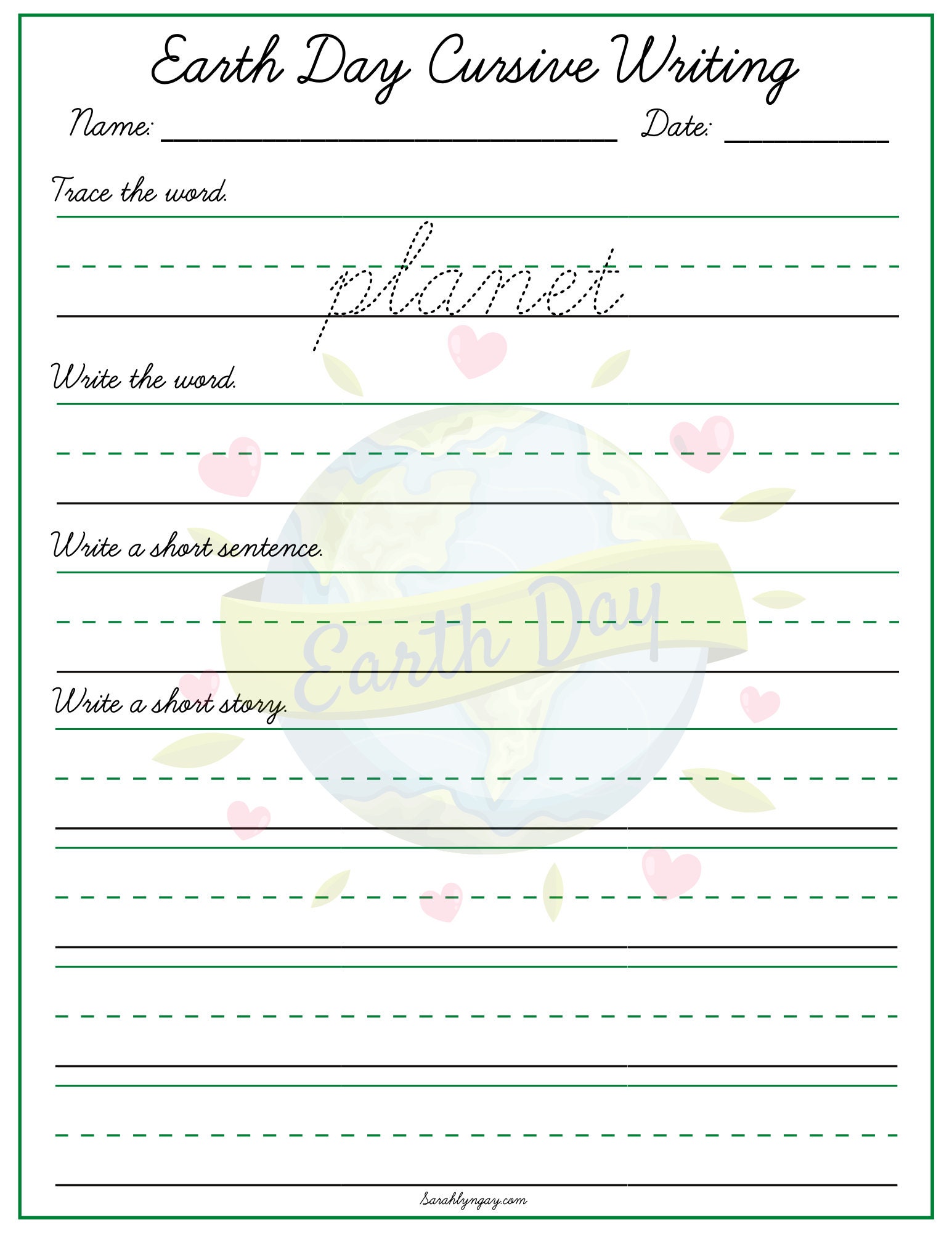 Earth Day Cursive Writing, Earth Day, Cursive Writing, Digital Download ...