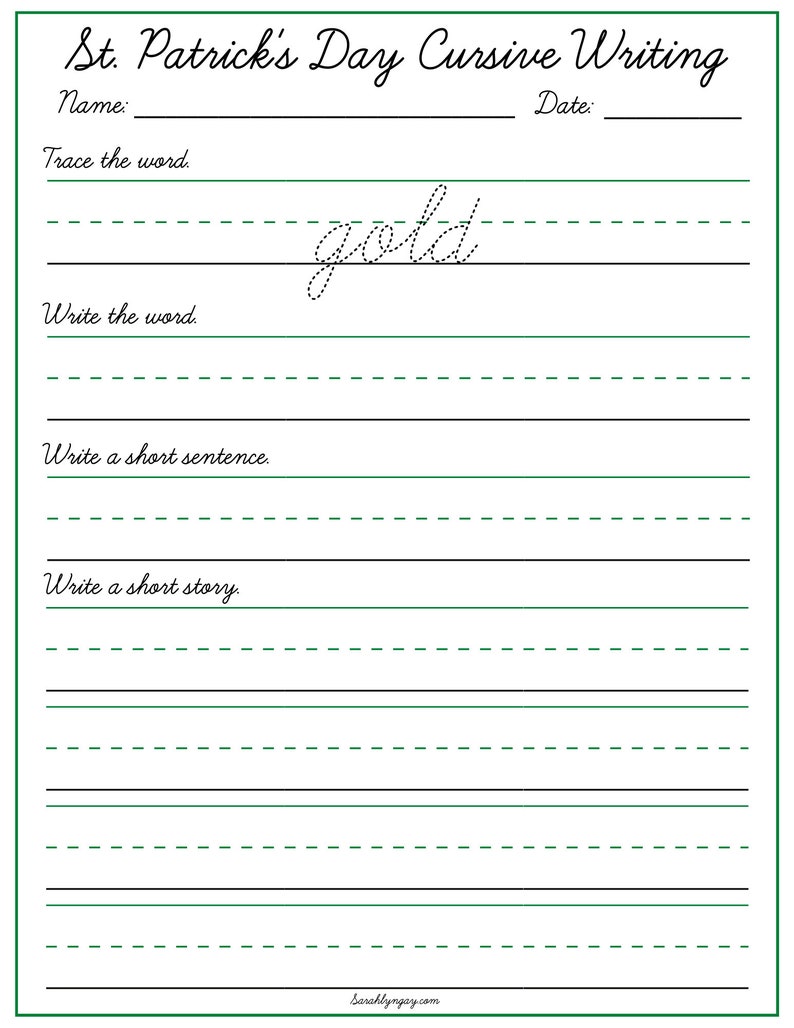 St. Patrick's Day Cursive Writing Activity, St. Patrick's Day, Cursive ...