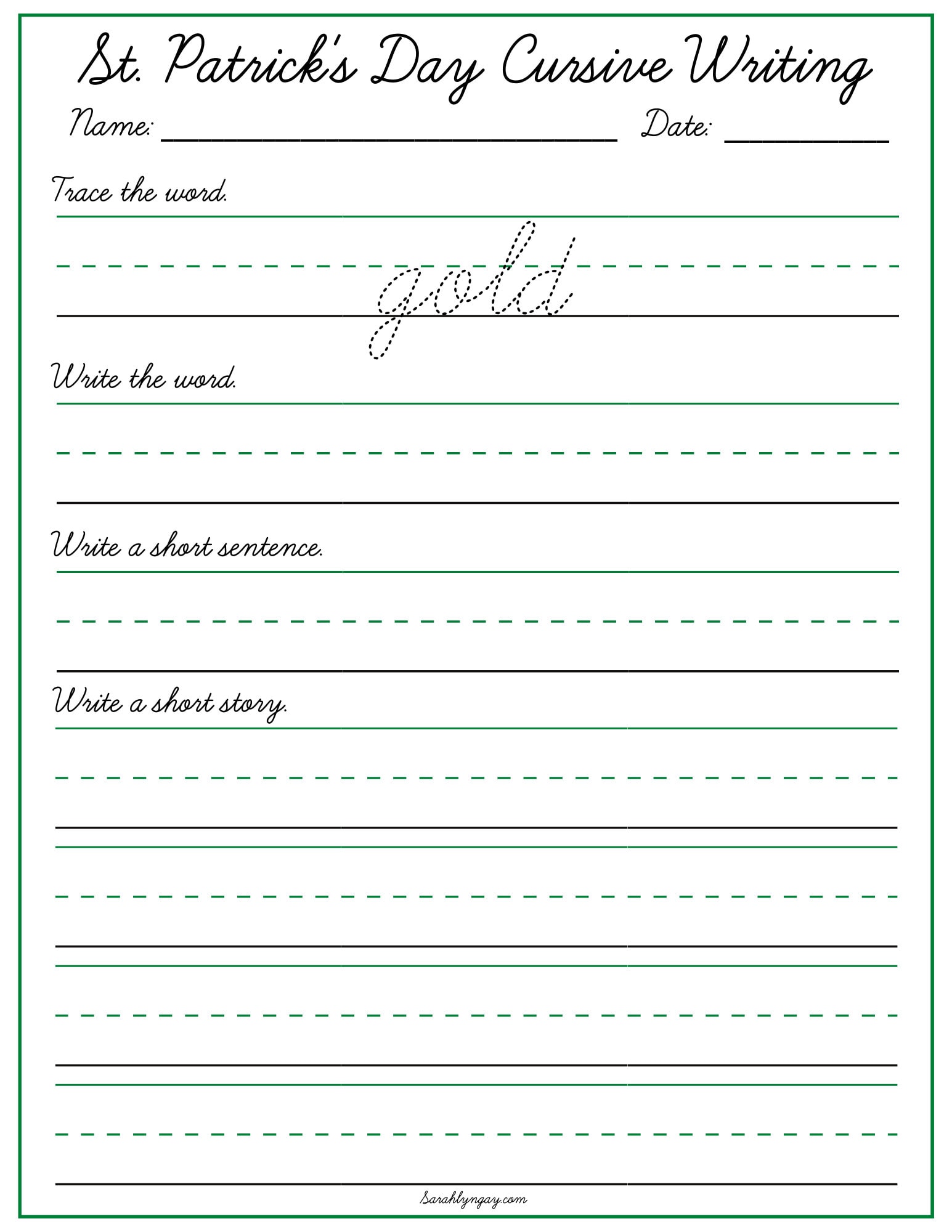 St. Patrick's Day Cursive Writing Activity, St. Patrick's Day, Cursive ...
