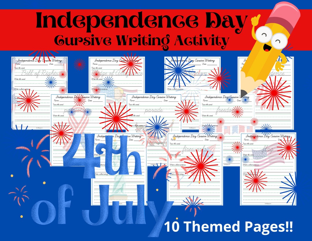 Independence Day Cursive Writing, Independence Day, Cursive, Digital ...
